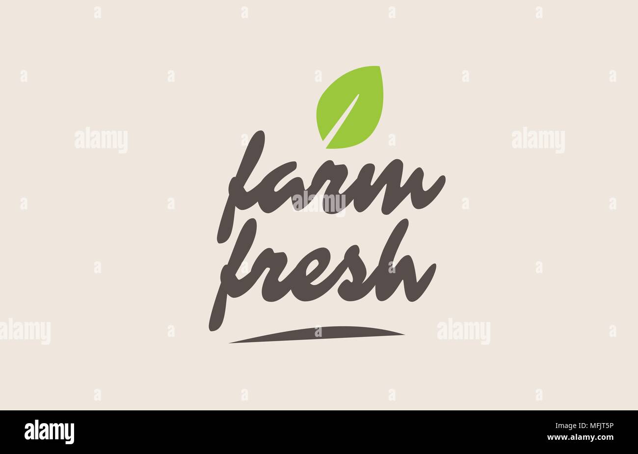 farm fresh word or text with green leaf. Handwritten lettering suitable ...