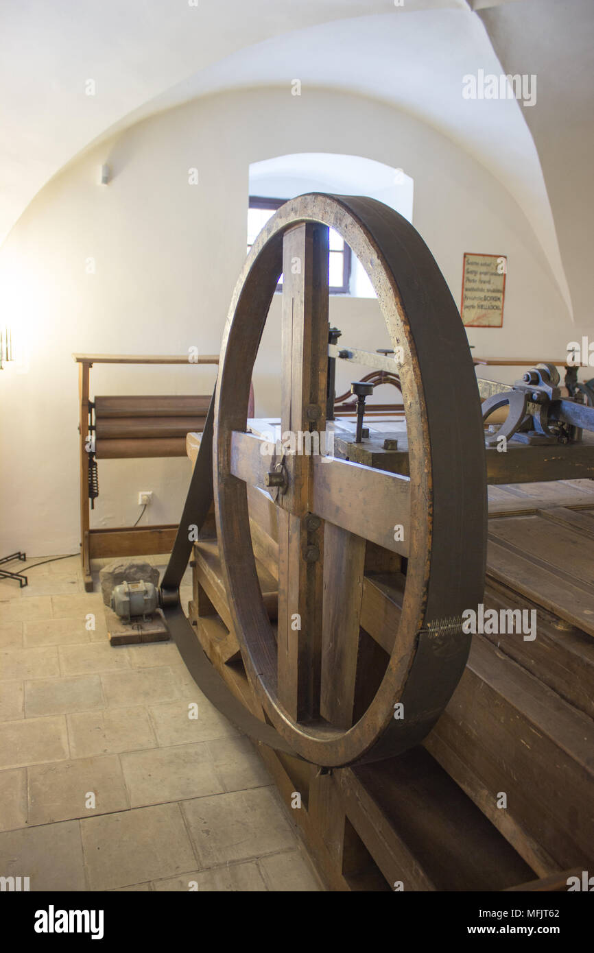 An old wooden mangle, standing on pavement Stock Photo - Alamy