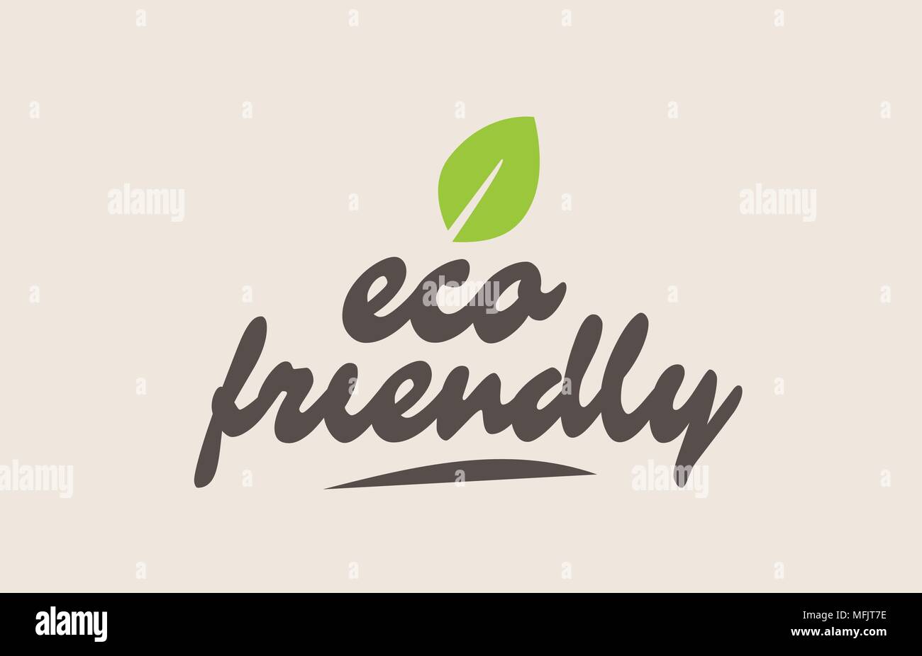 eco friendly word or text with green leaf. Handwritten lettering ...