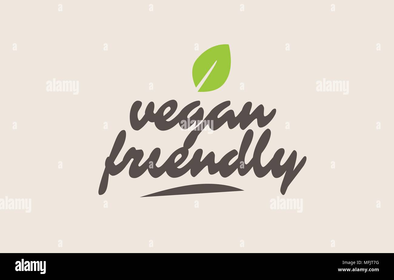 vegan friendly word or text with green leaf. Handwritten lettering ...
