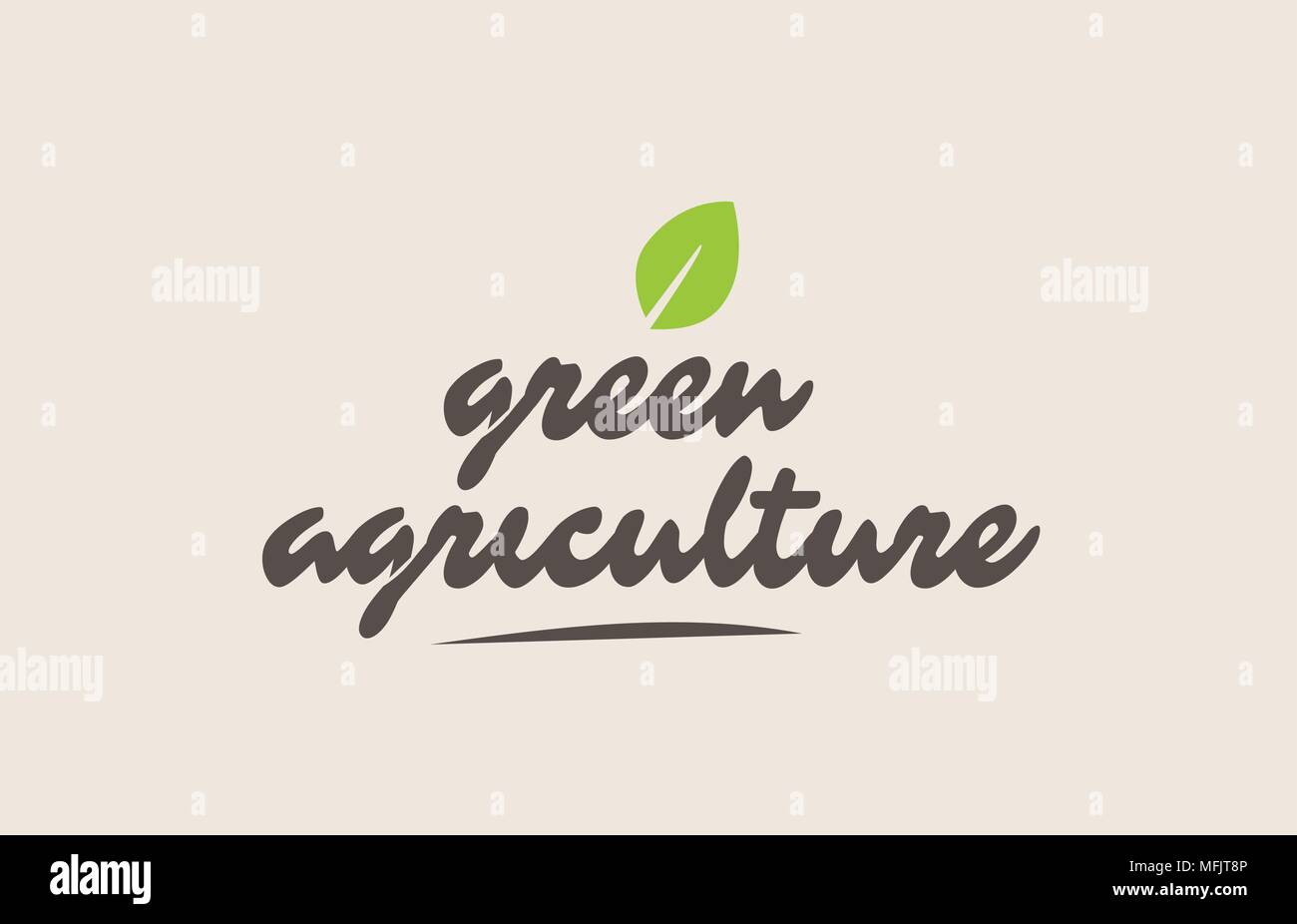 green agriculture word or text with green leaf. Handwritten lettering ...