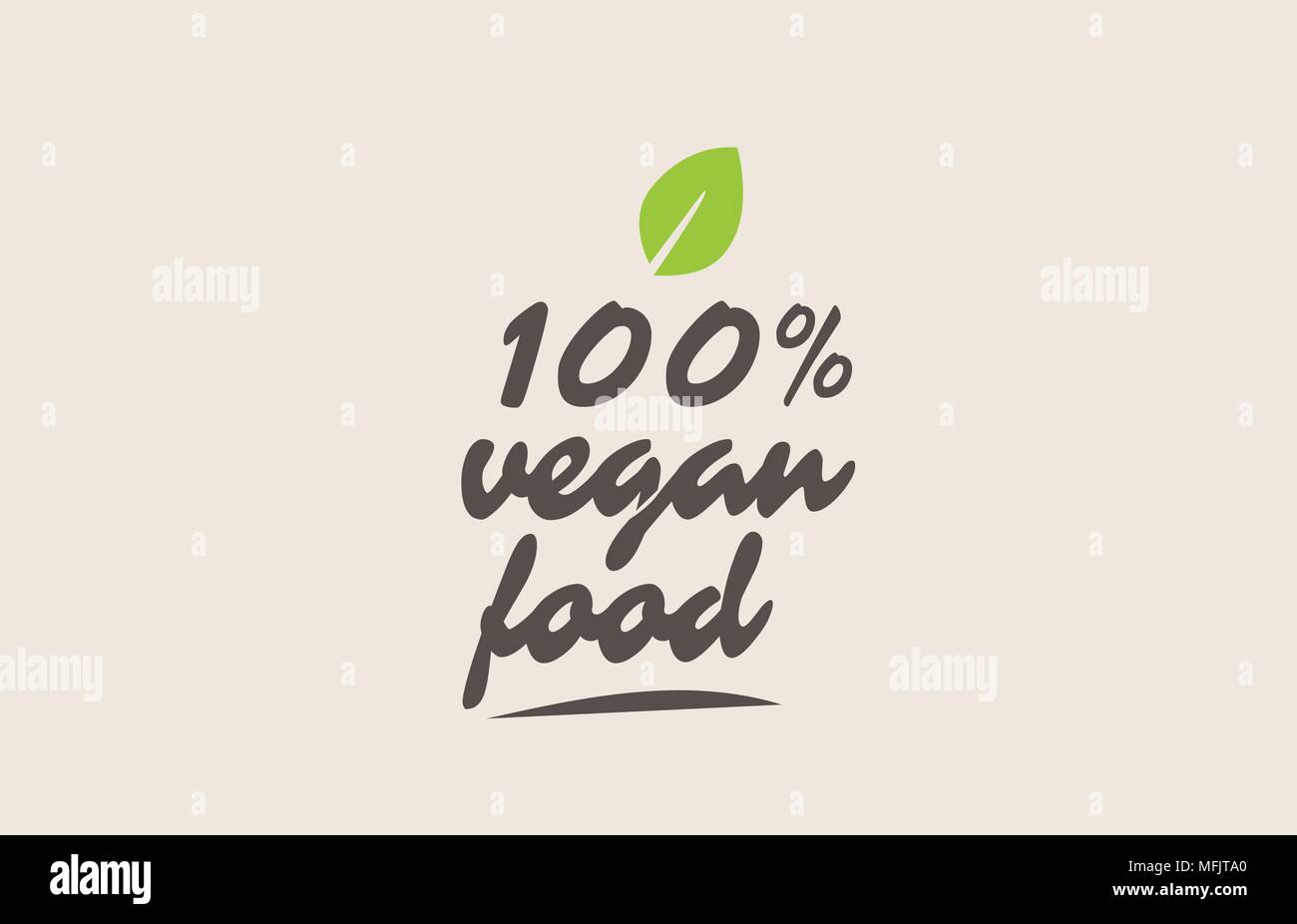100% vegan food word or text with green leaf. Handwritten lettering ...
