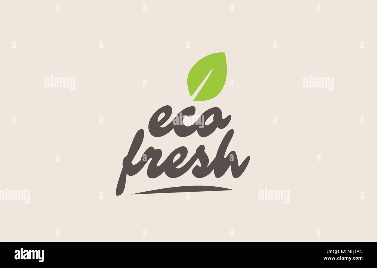 eco fresh word or text with green leaf. Handwritten lettering suitable ...