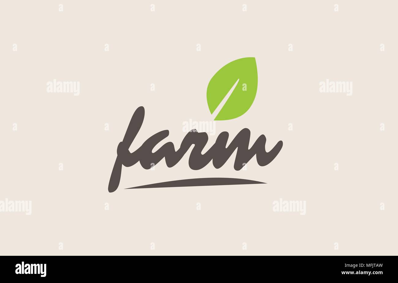 farm word or text with green leaf. Handwritten lettering suitable for ...