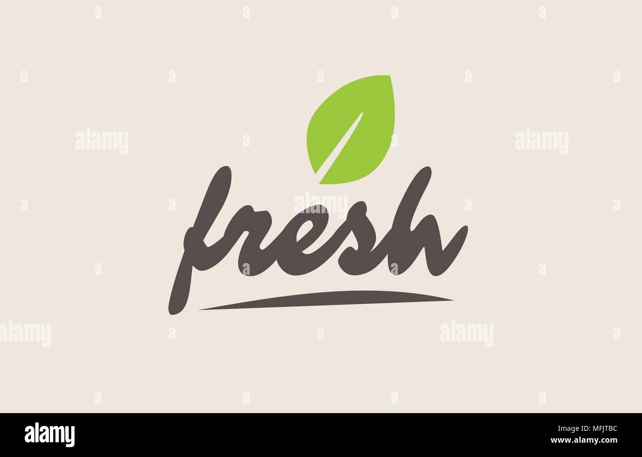 fresh word or text with green leaf. Handwritten lettering suitable for ...