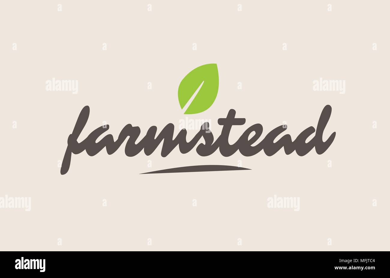 farmstead word or text with green leaf. Handwritten lettering suitable ...