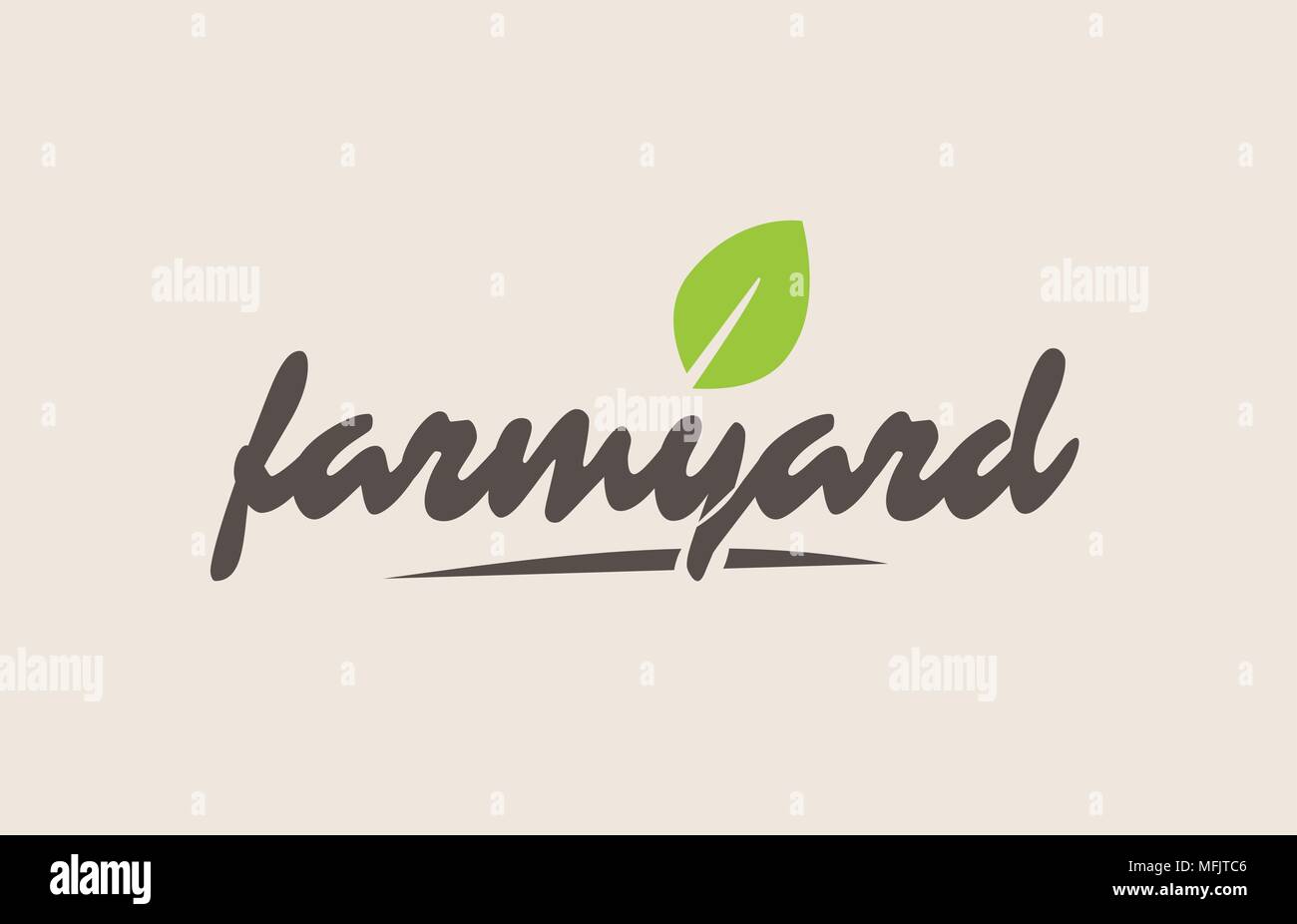 farmyard word or text with green leaf. Handwritten lettering suitable ...
