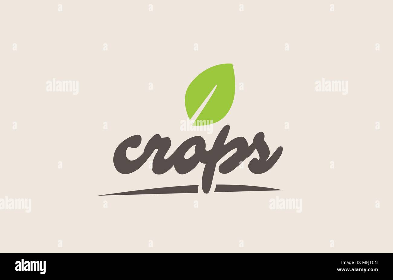 crops word or text with green leaf. Handwritten lettering suitable for ...