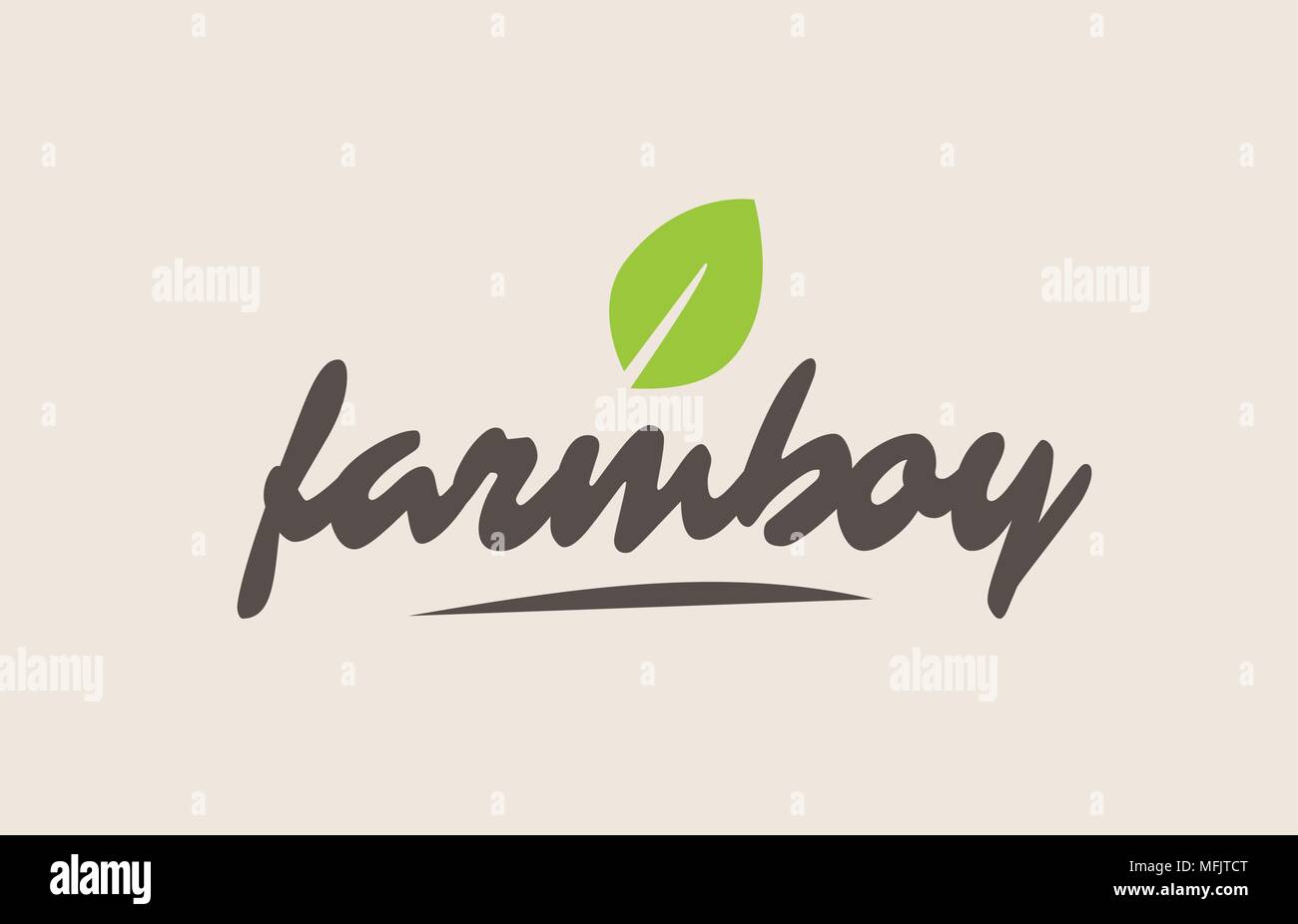 farm boy word or text with green leaf. Handwritten lettering suitable ...