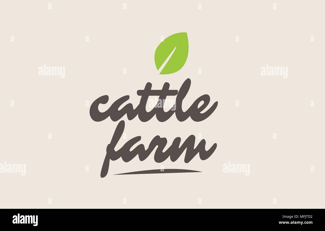 cattle farm word or text with green leaf. Handwritten lettering ...