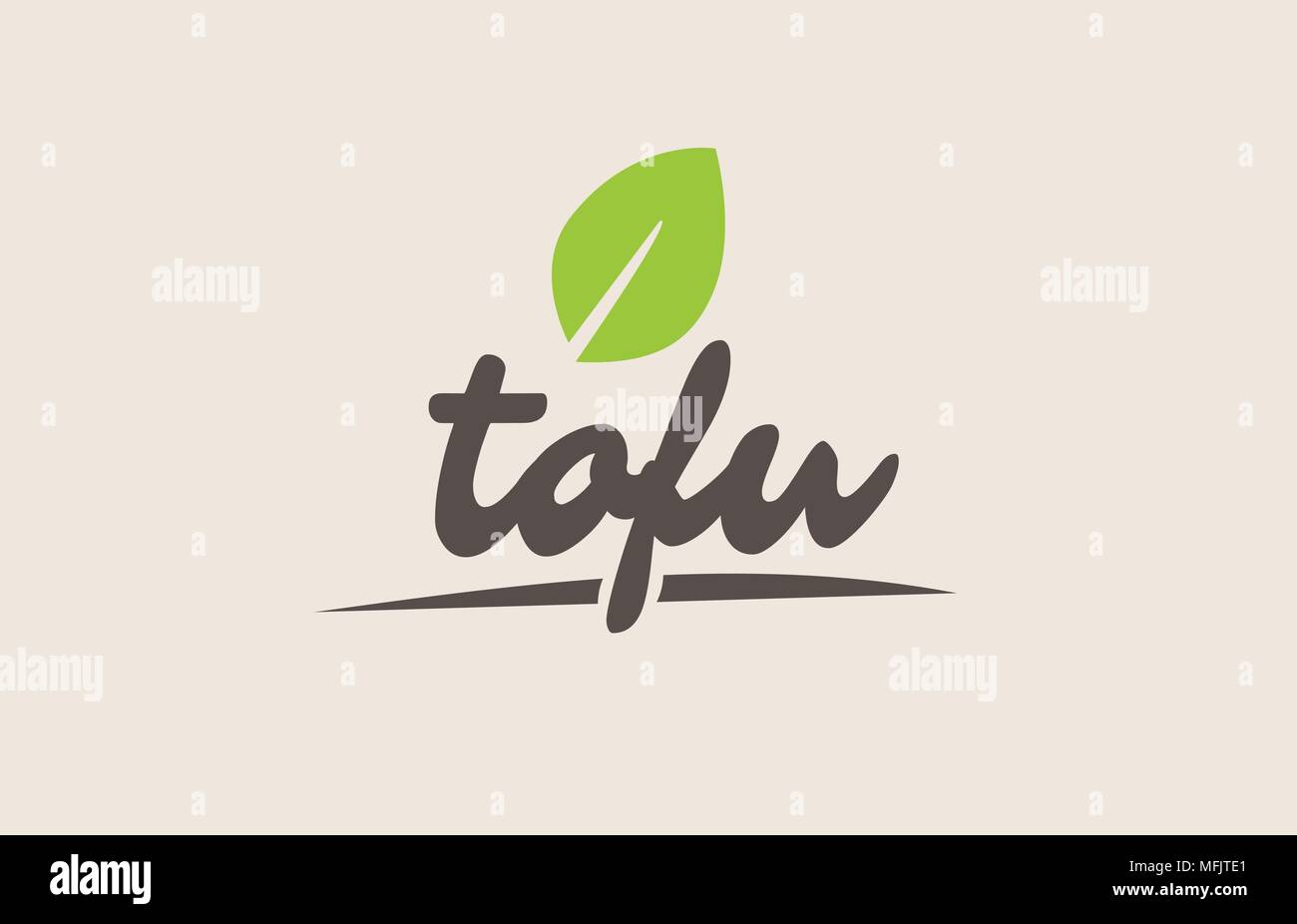 tofu word or text with green leaf. Handwritten lettering suitable for ...