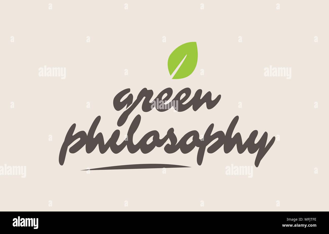 green philosophy word or text with green leaf. Handwritten lettering ...