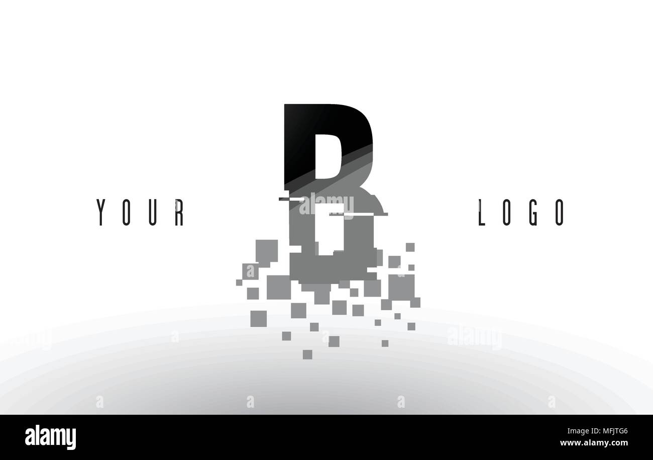 B Pixel Letter Logo with Digital Shattered Black Squares. Creative ...