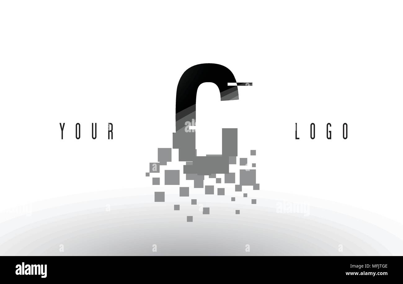 C Pixel Letter Logo with Digital Shattered Black Squares. Creative ...