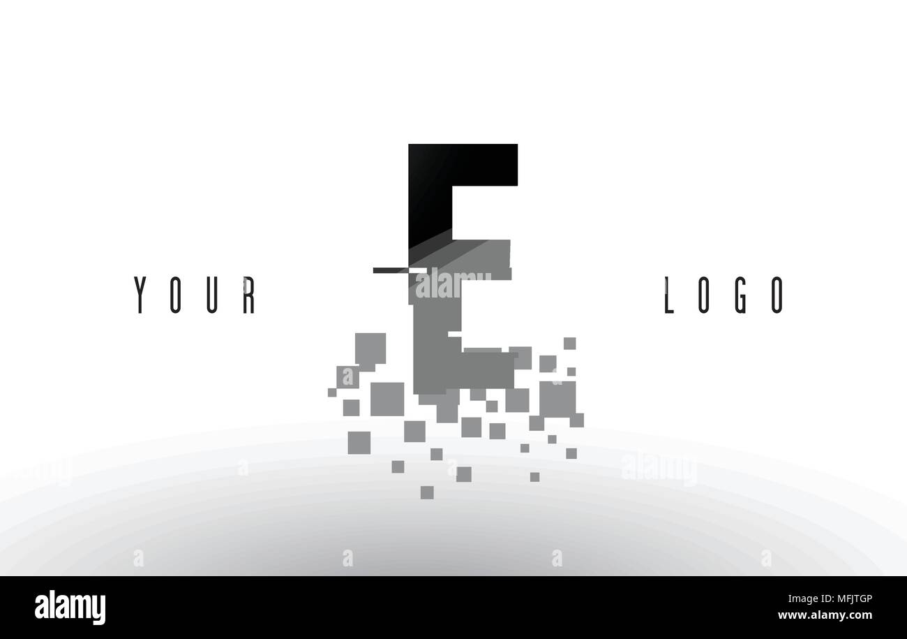 E Pixel Letter Logo with Digital Shattered Black Squares. Creative ...