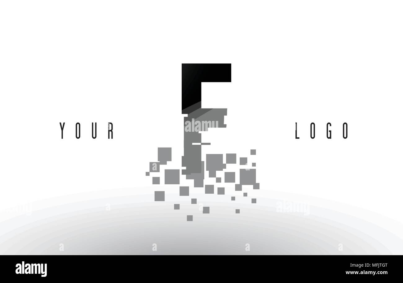 F Pixel Letter Logo with Digital Shattered Black Squares. Creative ...