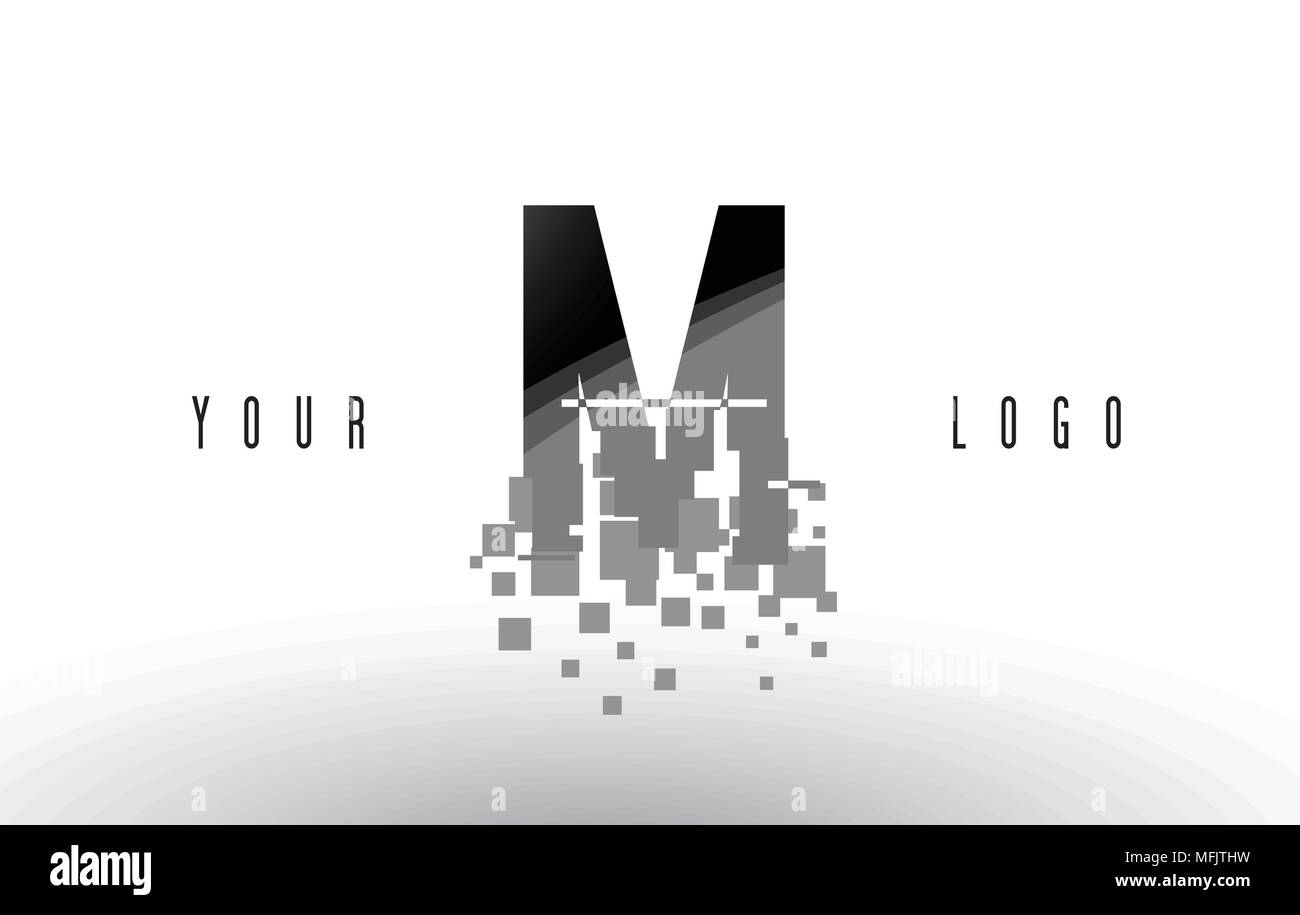 M Pixel Letter Logo with Digital Shattered Black Squares. Creative ...