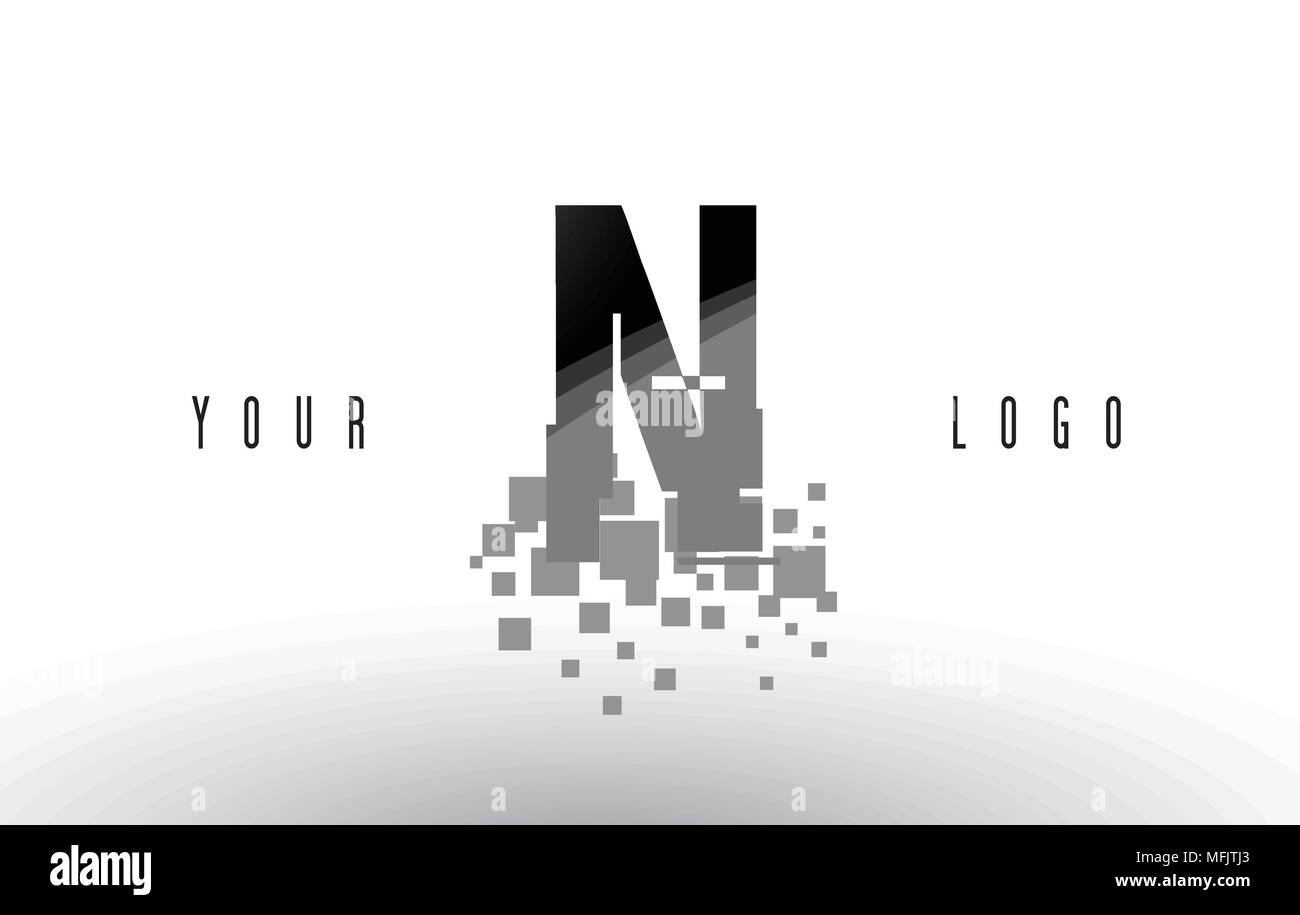 N Pixel Letter Logo with Digital Shattered Black Squares. Creative ...