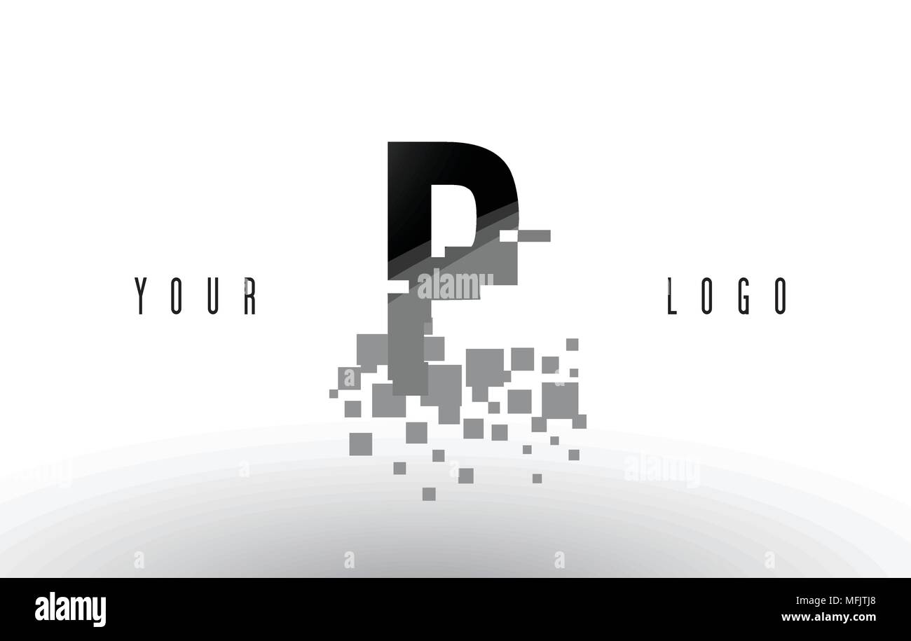 P Pixel Letter Logo with Digital Shattered Black Squares. Creative ...
