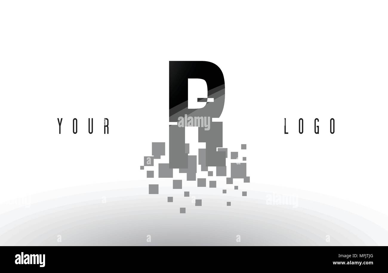 R Pixel Letter Logo with Digital Shattered Black Squares. Creative ...