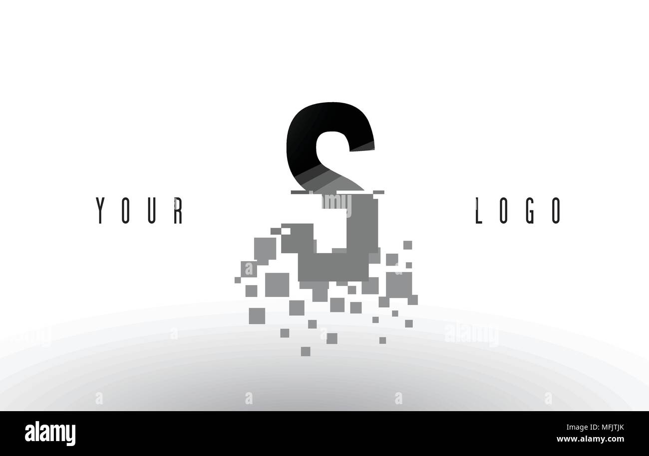 S Pixel Letter Logo with Digital Shattered Black Squares. Creative ...