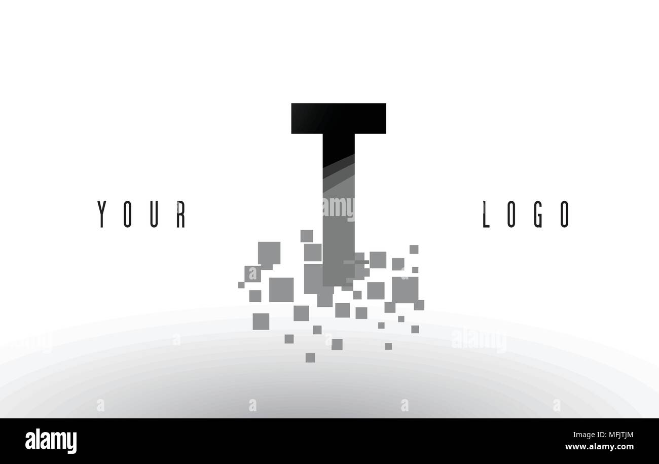 T Pixel Letter Logo with Digital Shattered Black Squares. Creative ...
