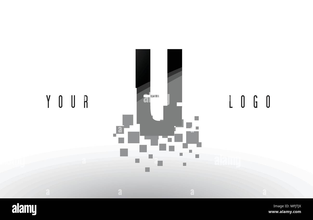 U Pixel Letter Logo with Digital Shattered Black Squares. Creative ...