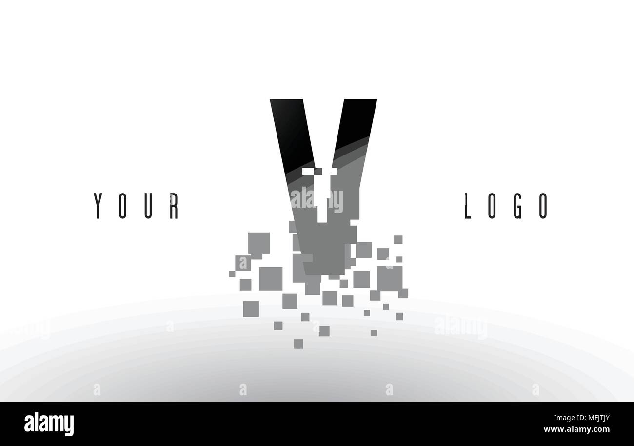 V Pixel Letter Logo with Digital Shattered Black Squares. Creative ...