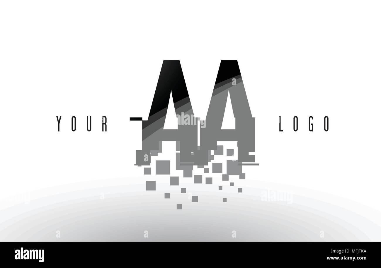 AA A Pixel Letter Logo with Digital Shattered Black Squares. Creative ...