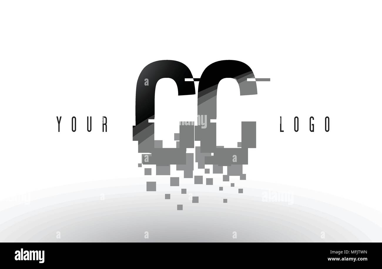 CC C C Pixel Letter Logo with Digital Shattered Black Squares. Creative ...