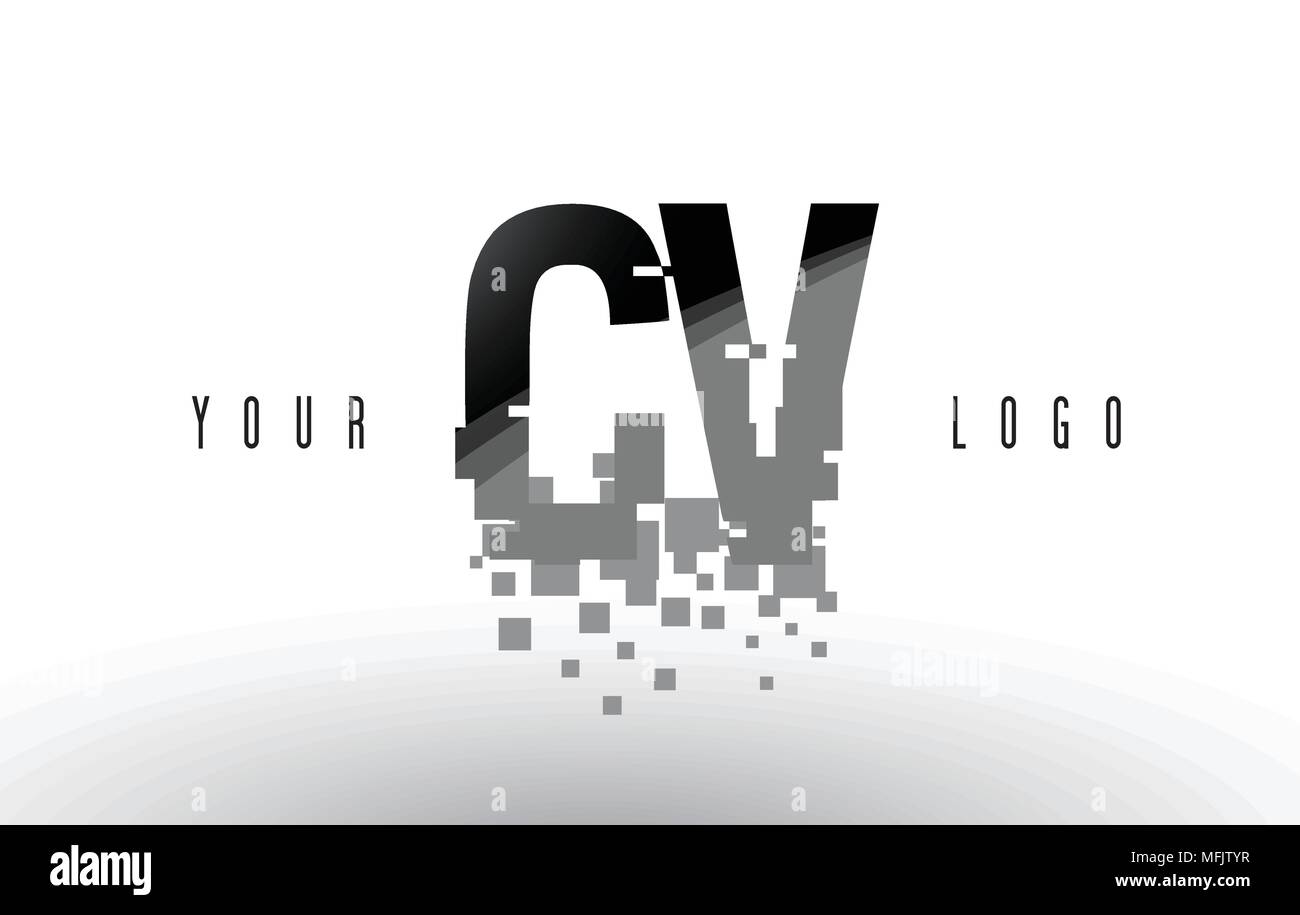 CV C V Pixel Letter Logo with Digital Shattered Black Squares. Creative ...