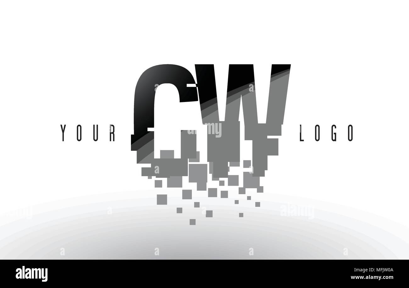 CW C W Pixel Letter Logo with Digital Shattered Black Squares. Creative ...