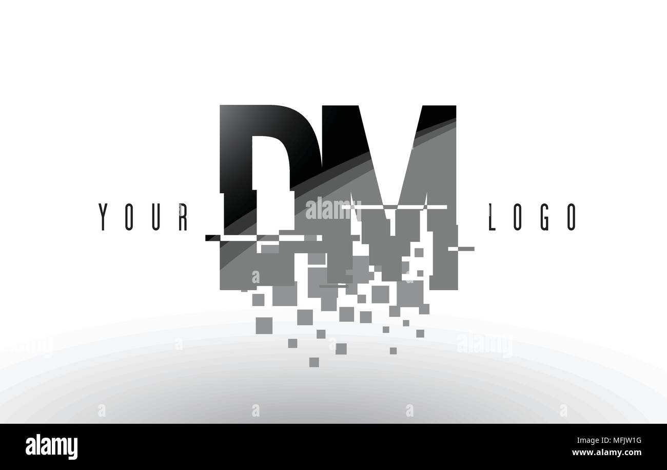 DM D M Pixel Letter Logo with Digital Shattered Black Squares. Creative ...