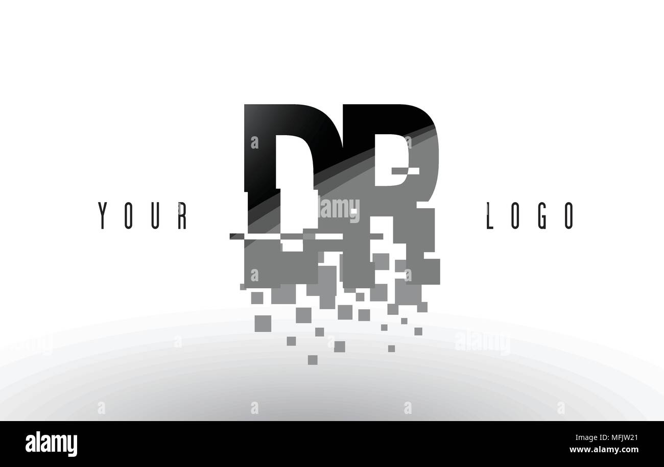 DR D R Pixel Letter Logo with Digital Shattered Black Squares. Creative ...