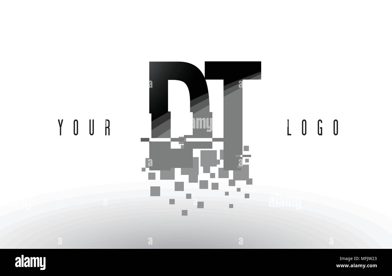 DT D T Pixel Letter Logo with Digital Shattered Black Squares. Creative ...