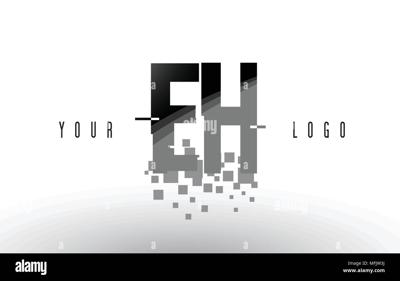 EH E H Pixel Letter Logo with Digital Shattered Black Squares. Creative ...
