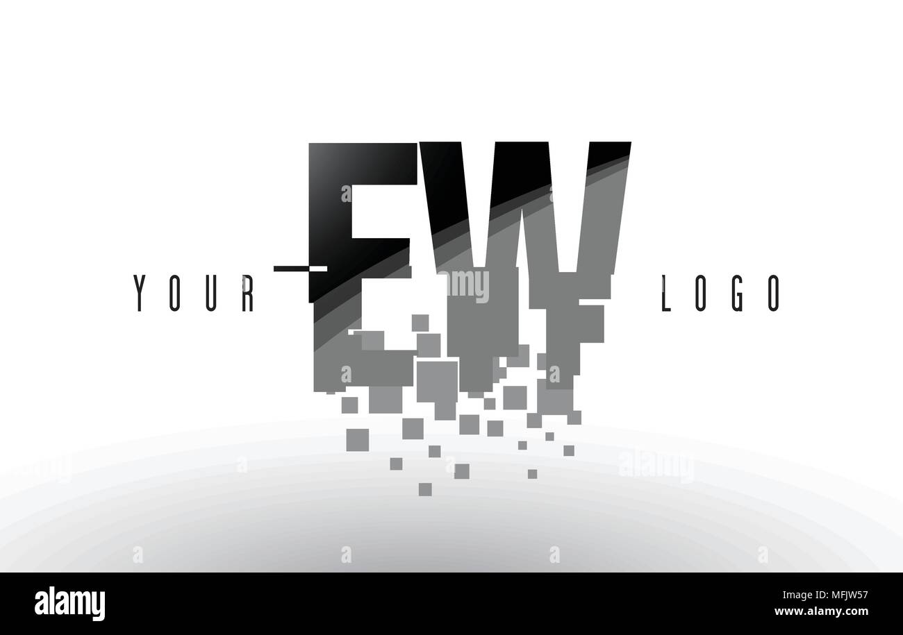EW E W Pixel Letter Logo with Digital Shattered Black Squares. Creative ...