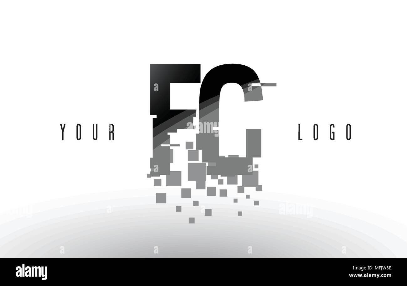 FC F C Pixel Letter Logo with Digital Shattered Black Squares. Creative ...