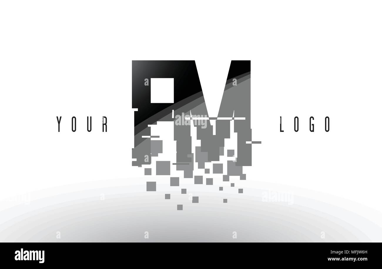 FM F M Pixel Letter Logo with Digital Shattered Black Squares. Creative ...