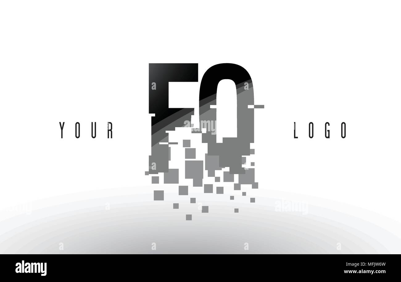 FQ F Q Pixel Letter Logo with Digital Shattered Black Squares. Creative ...