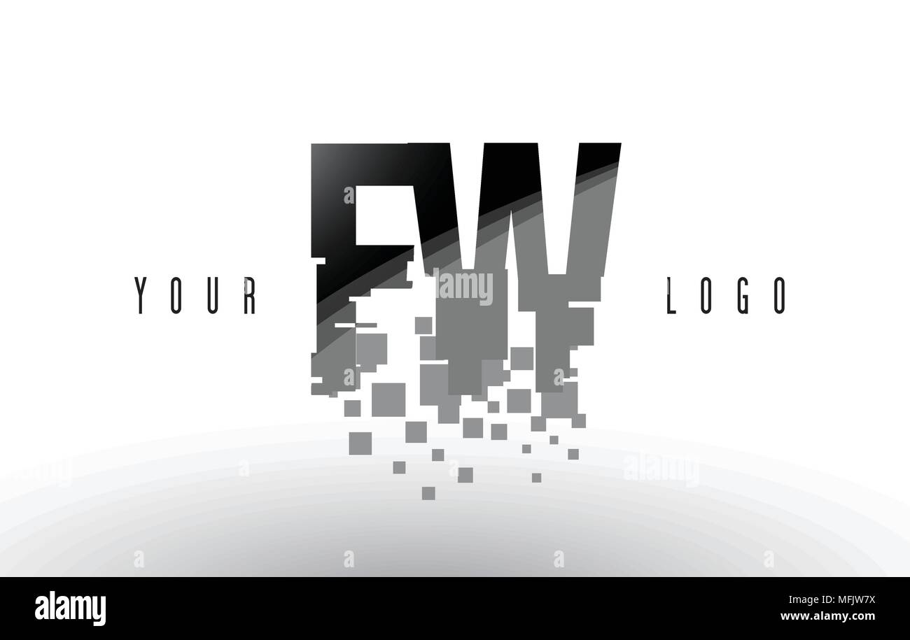 FW F W Pixel Letter Logo with Digital Shattered Black Squares. Creative ...