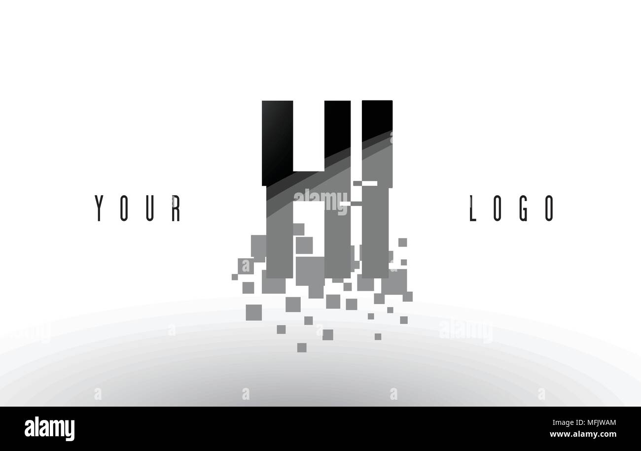 HI H I Pixel Letter Logo with Digital Shattered Black Squares. Creative ...