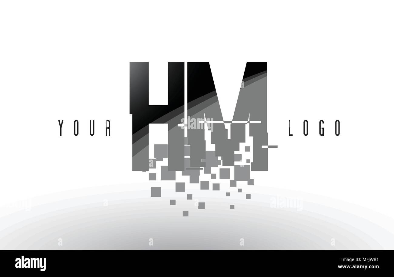 HM H M Pixel Letter Logo with Digital Shattered Black Squares. Creative ...