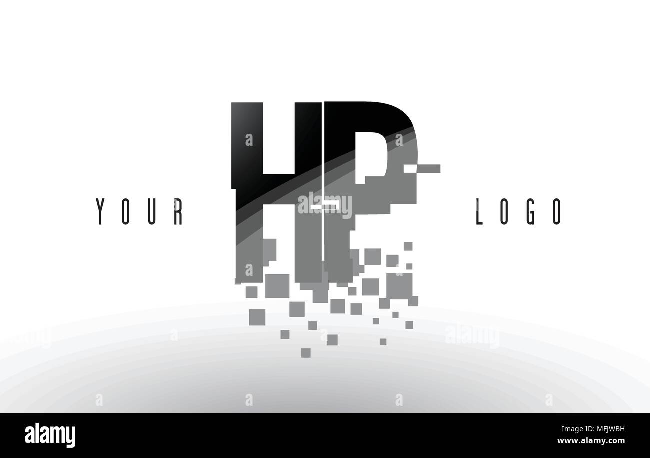 HP H P Pixel Letter Logo with Digital Shattered Black Squares. Creative ...