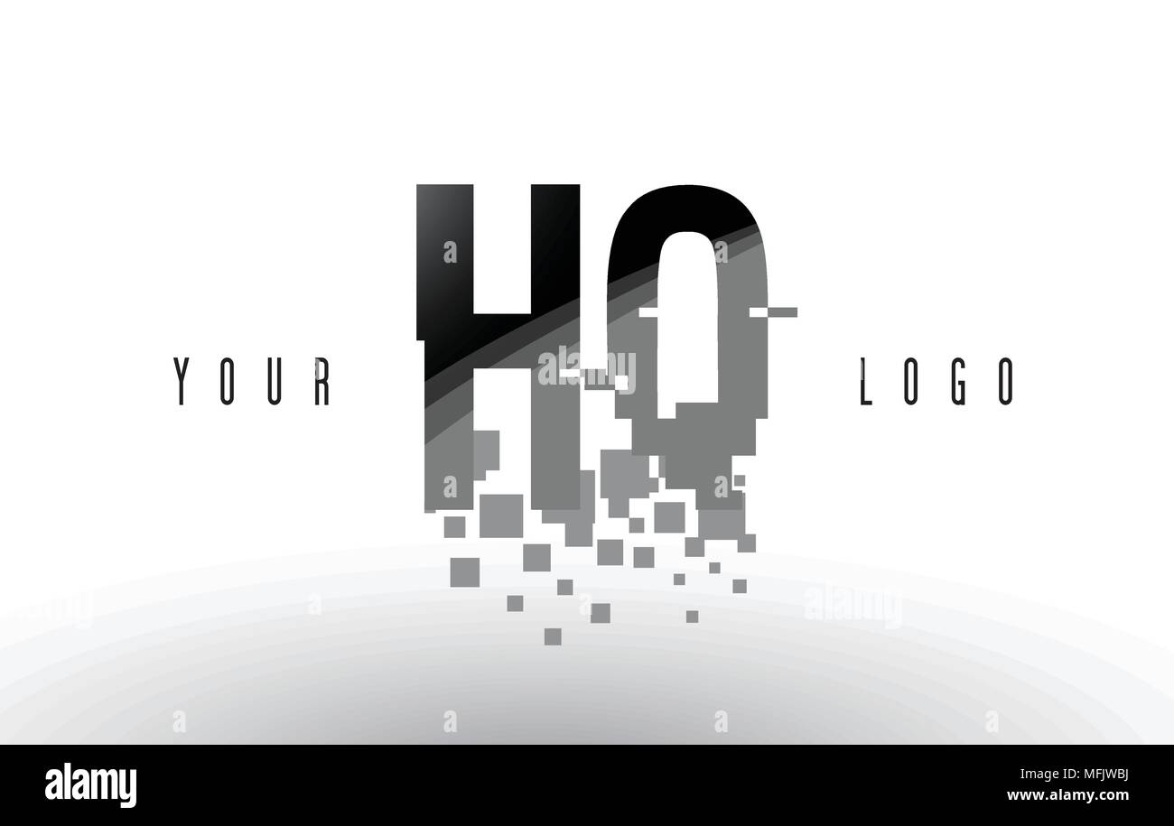 HQ H Q Pixel Letter Logo with Digital Shattered Black Squares. Creative ...