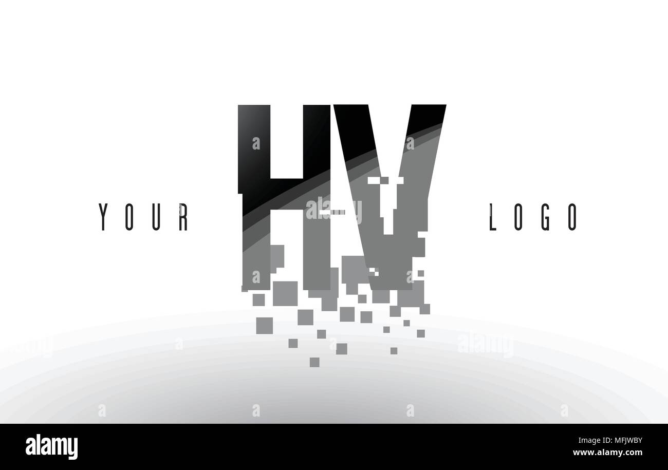 HV H V Pixel Letter Logo with Digital Shattered Black Squares. Creative ...