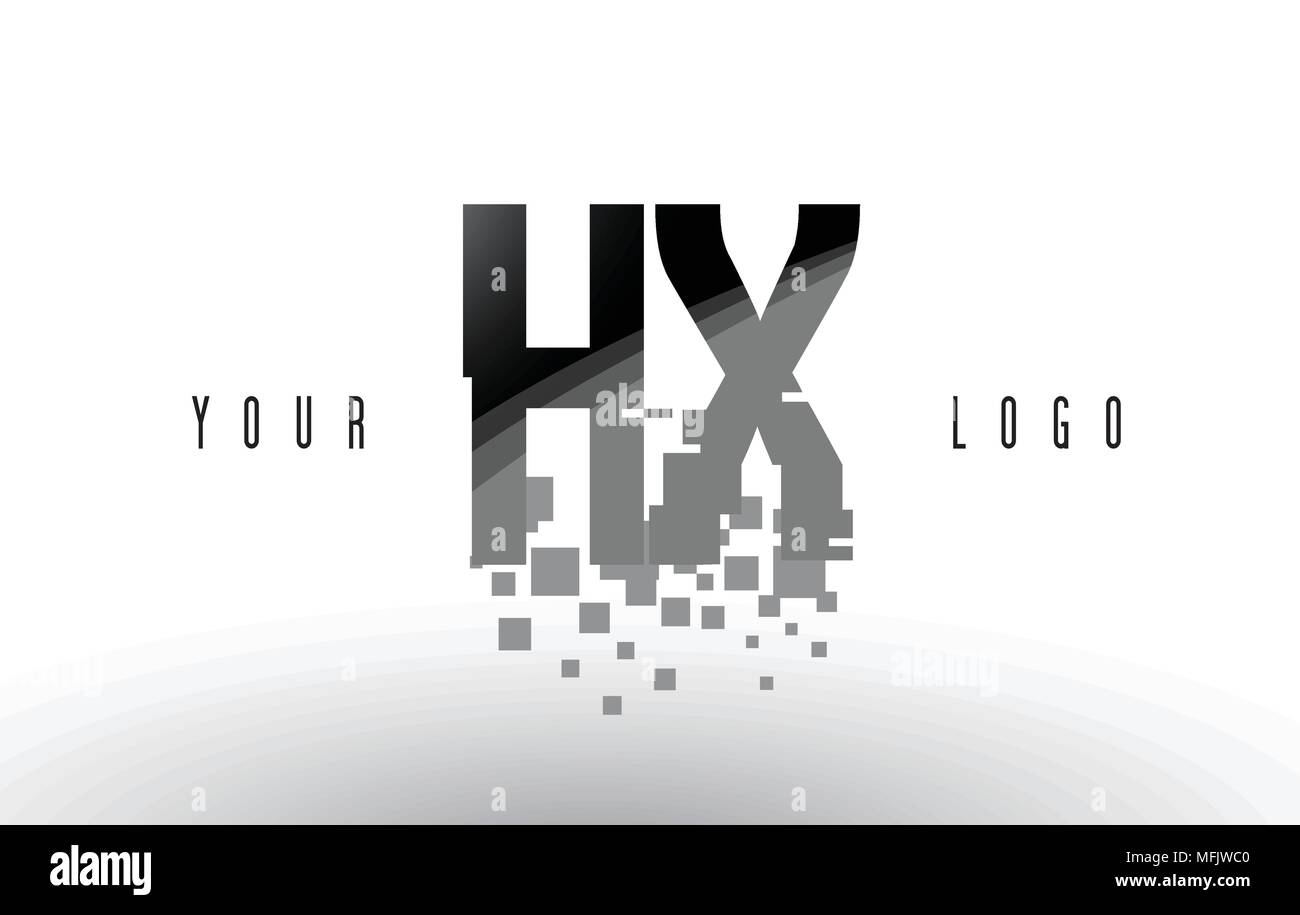 HX H X Pixel Letter Logo with Digital Shattered Black Squares. Creative ...