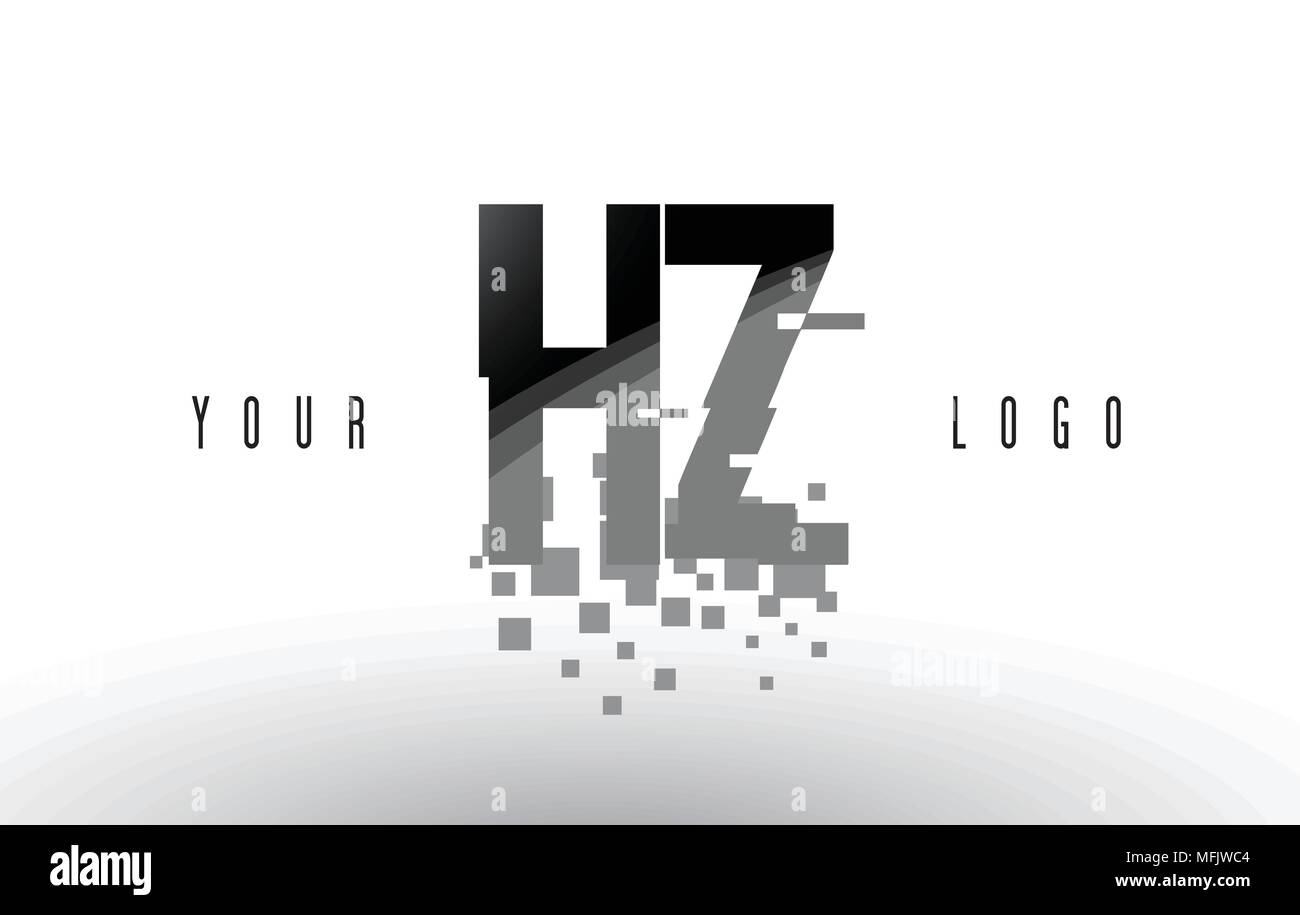 HZ H Z Pixel Letter Logo with Digital Shattered Black Squares. Creative ...