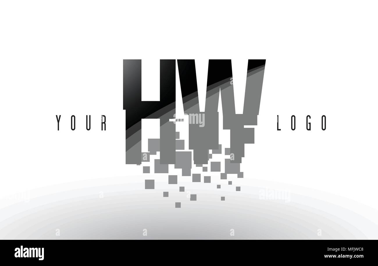HW H W Pixel Letter Logo with Digital Shattered Black Squares. Creative ...