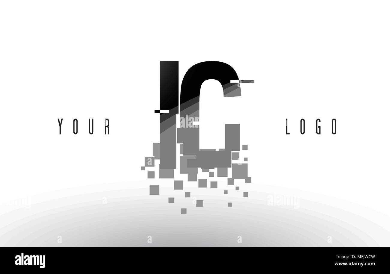 IC I C Pixel Letter Logo with Digital Shattered Black Squares. Creative ...